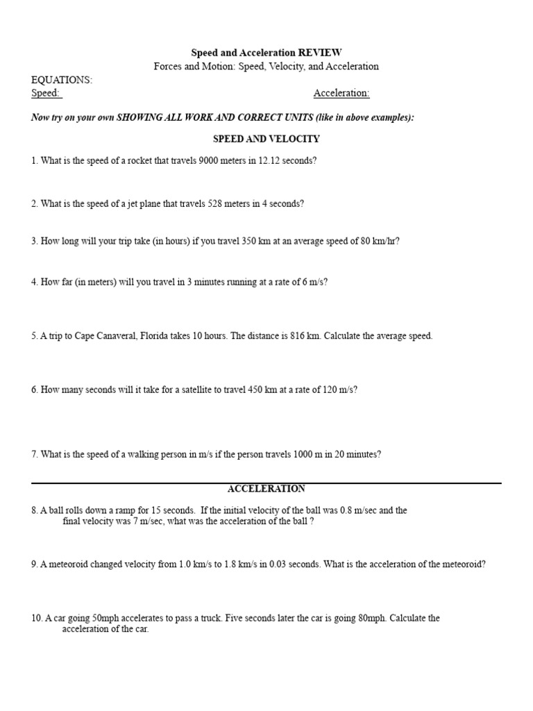 Physics Speed & Acceleration Quiz | PDF