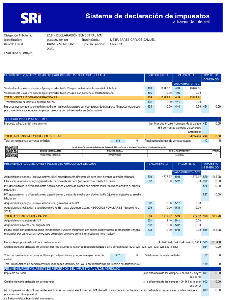 Declaración Semestral IVA 2023 | PDF | Impuesto al valor agregado ...