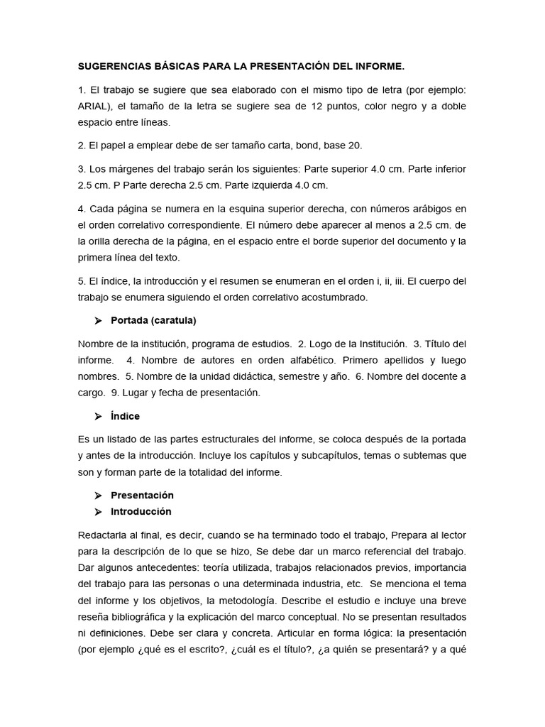 Sugerencias Básicas para La Presentación Del Informe | PDF