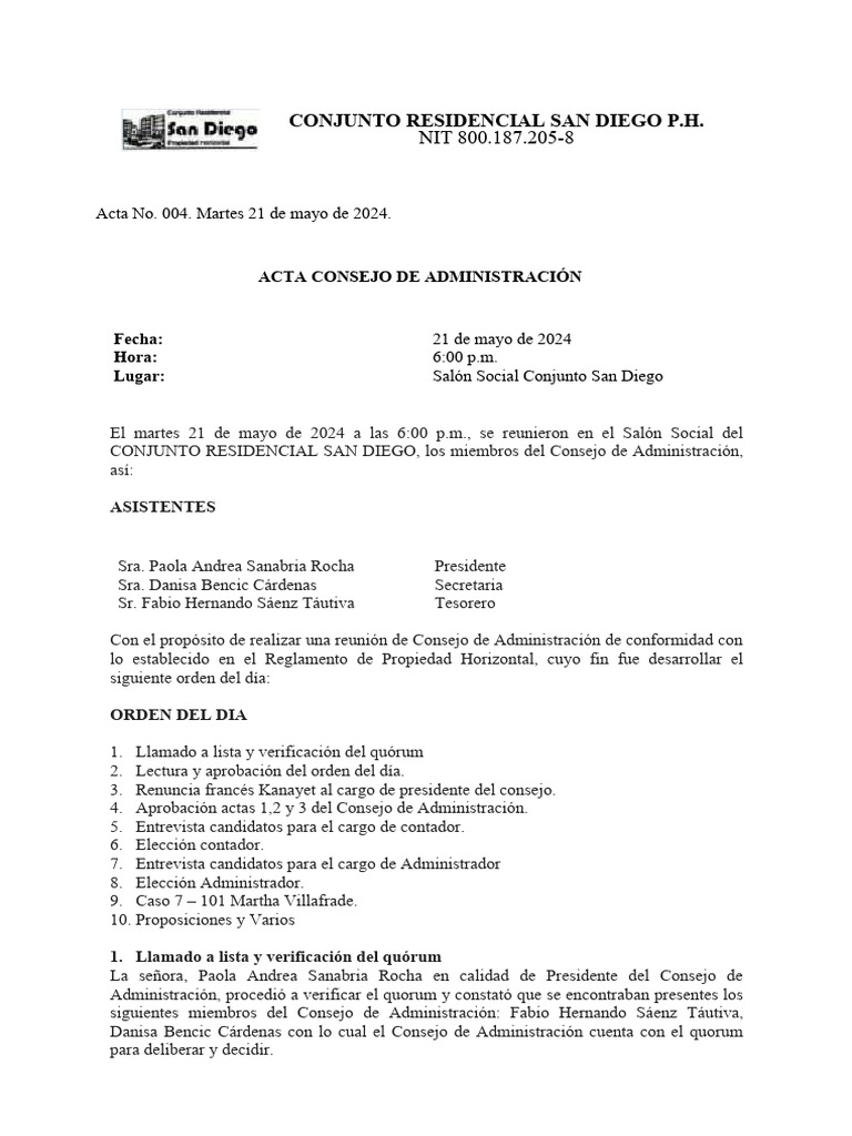 Acta 4. San Diego | PDF | Gobierno