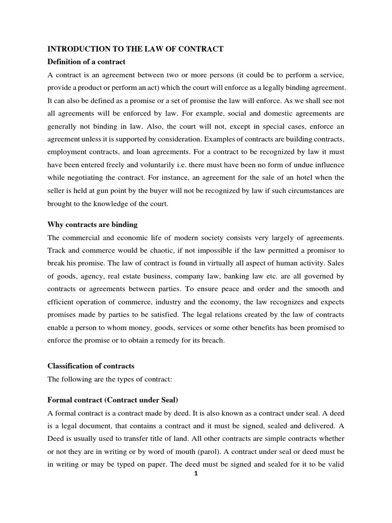 Intro To Law of Contract | PDF | Offer And Acceptance | Deed