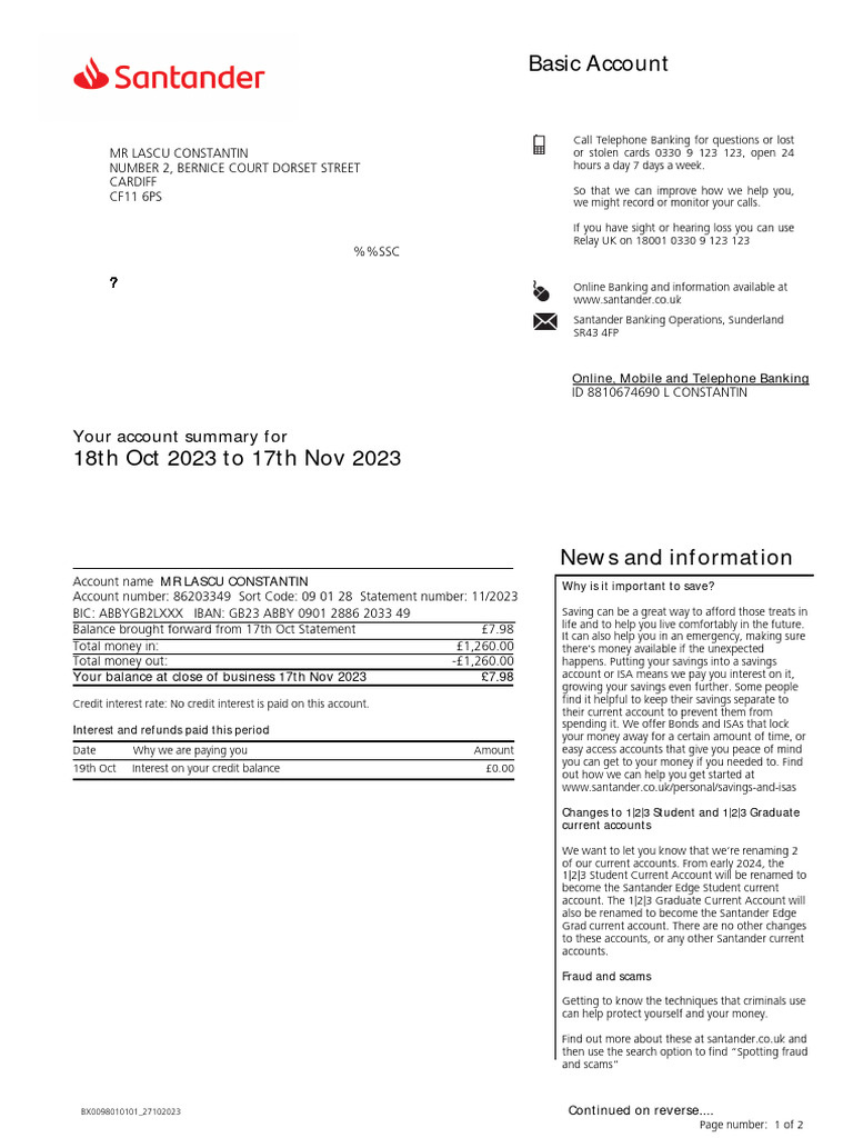 Current Account Statement 18112023 | PDF | Overdraft | Economies
