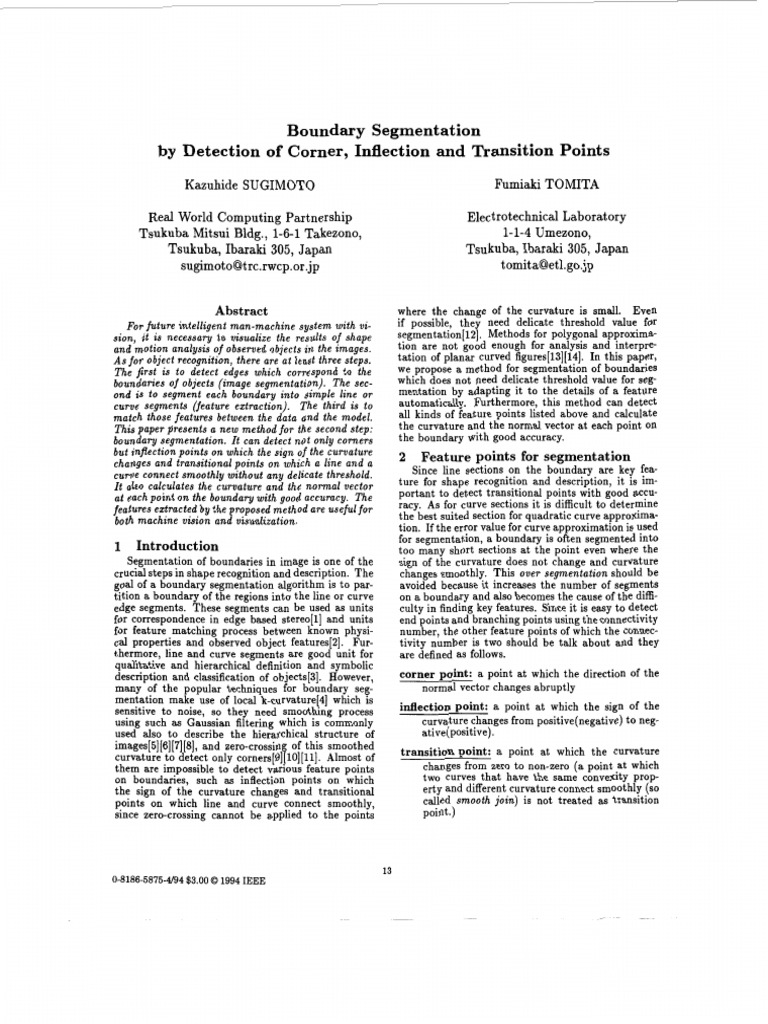 Boundary Segmentation Detection Of Corner Inflection And Transition Points Pdf Image