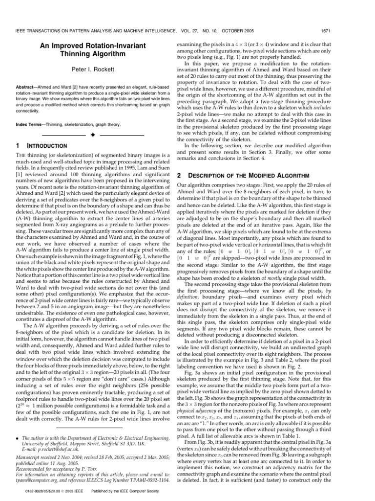 An Improved Rotation Invariant Thinning Algorithm Pdf Matrix Mathematics Algorithms 