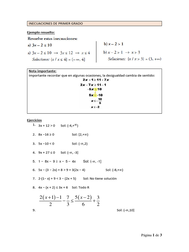 Inecuaciones de Primer y Segundo Grado | PDF | Ciencia y matemática