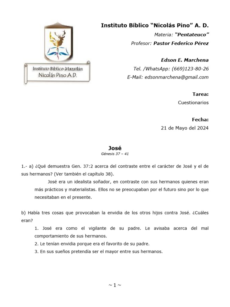 Cuestionario sobre José y sus hermanos | PDF | Jacob