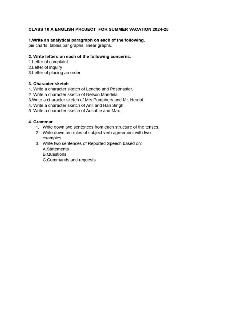 Class 10 English Summer Project | PDF | Language Arts & Discipline