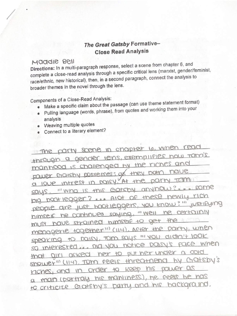 Edified - The Great Gatsby Formative - Close Read Analysis-Compressed | PDF