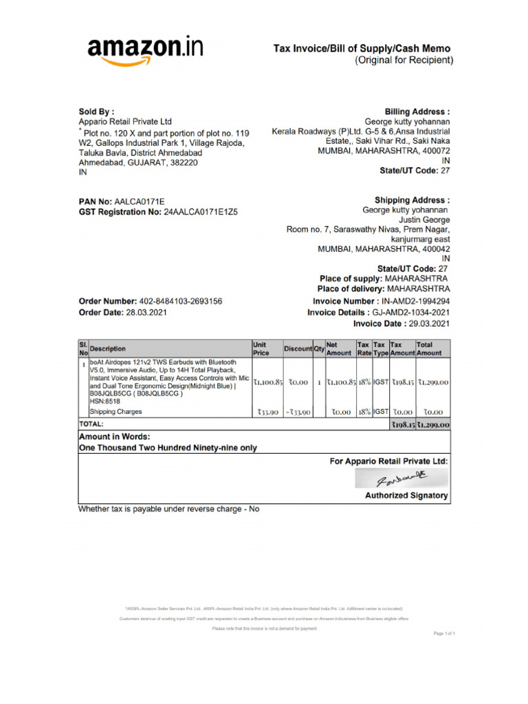 Invoice of Boat Airdopes Pages 1-1 - Flip PDF Download - FlipHTML5 | PDF