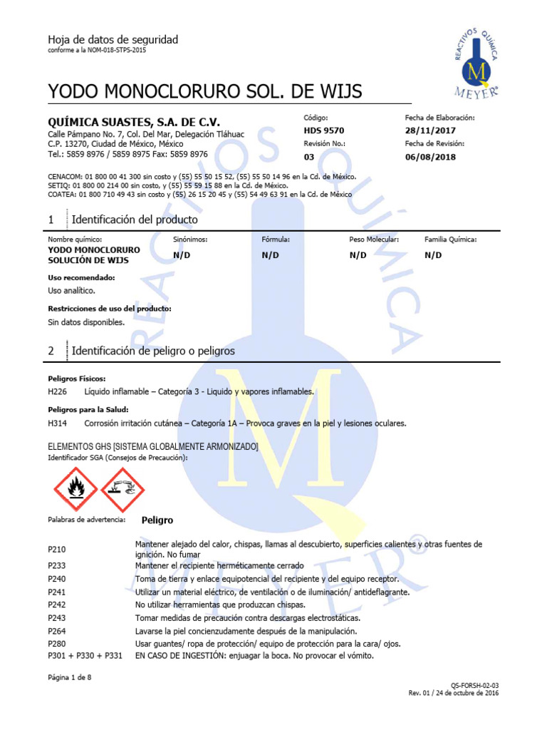 Seguridad Yodo Monocloruro Wijs | PDF | Residuos | Reciclaje