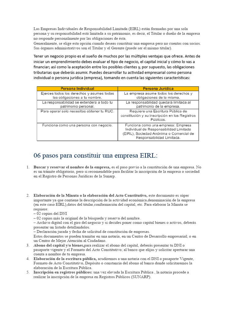 Constitucion de Empresa EIRL - MIRIAN | PDF | Business | Documento de identidad