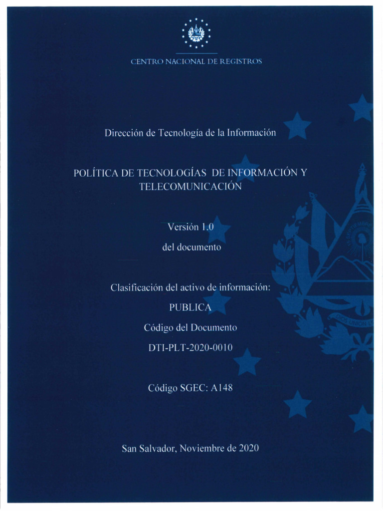 A148 Política de Tecnolog de Inform y Telecom v1 | PDF | Tecnología de información y ...