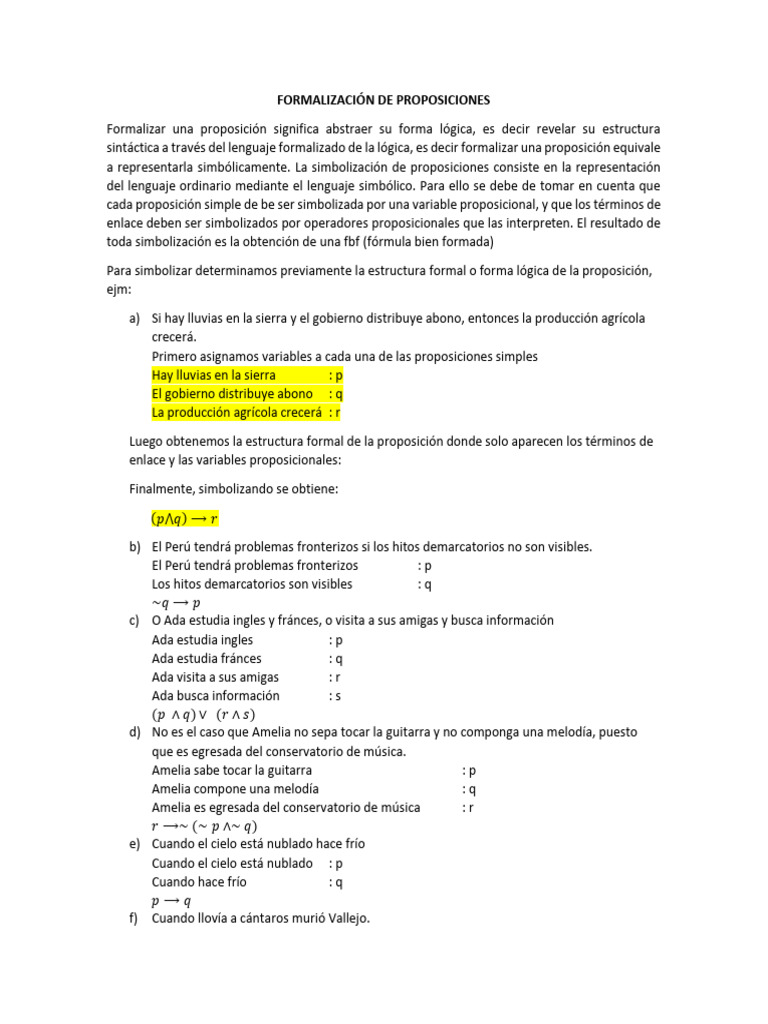 Semana 5 Formalización Proposiciones | PDF | Proposición | Economias