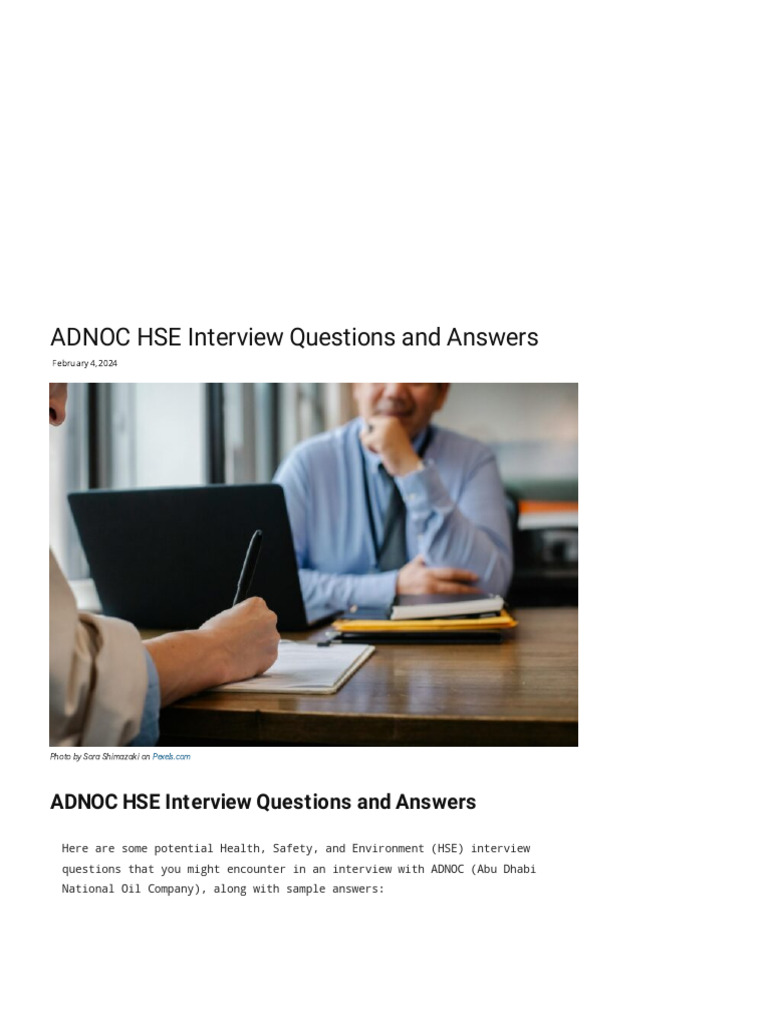 ADNOC HSE Interview Q&A Guide | PDF | Risk | Audit