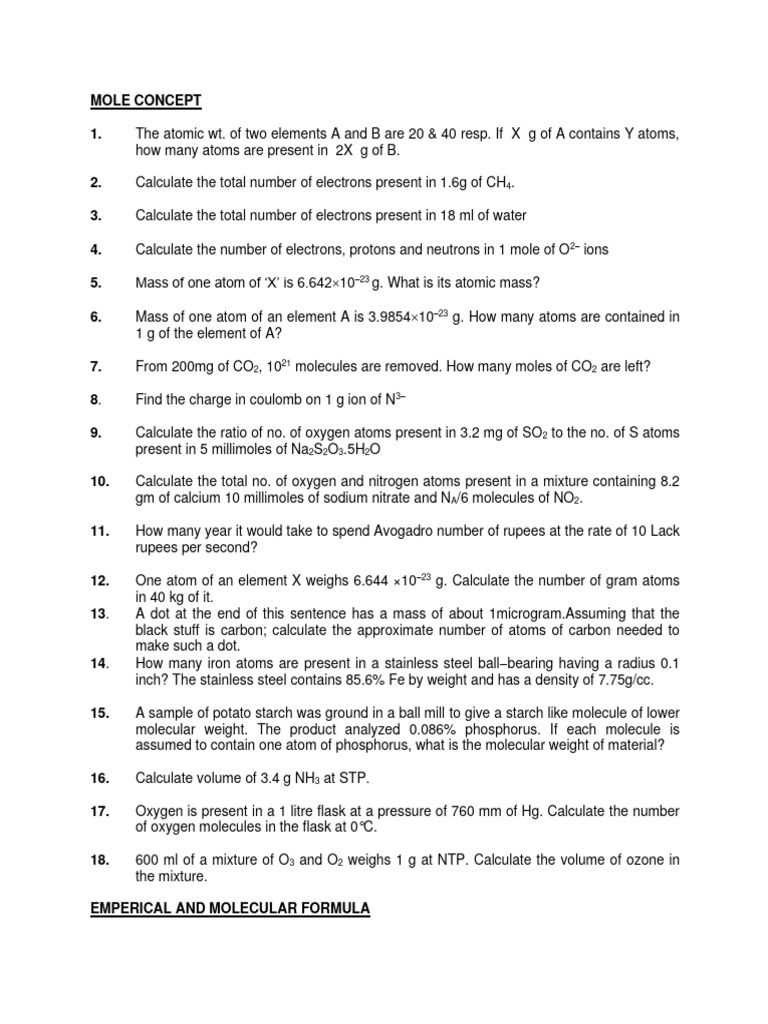 MOLE CONCEPT | PDF | Atoms | Molecules