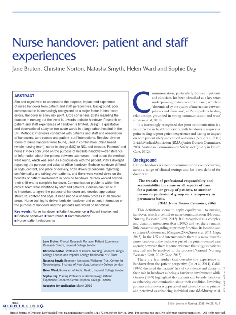 HANDOVER PROCESS 3 | Download Free PDF | Nursing | Patient