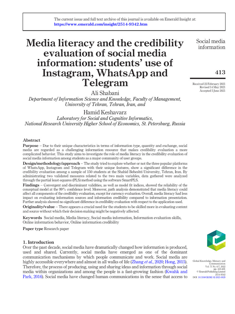Soc Med Credibility | PDF | Social Media | Popular Culture & Media Studies