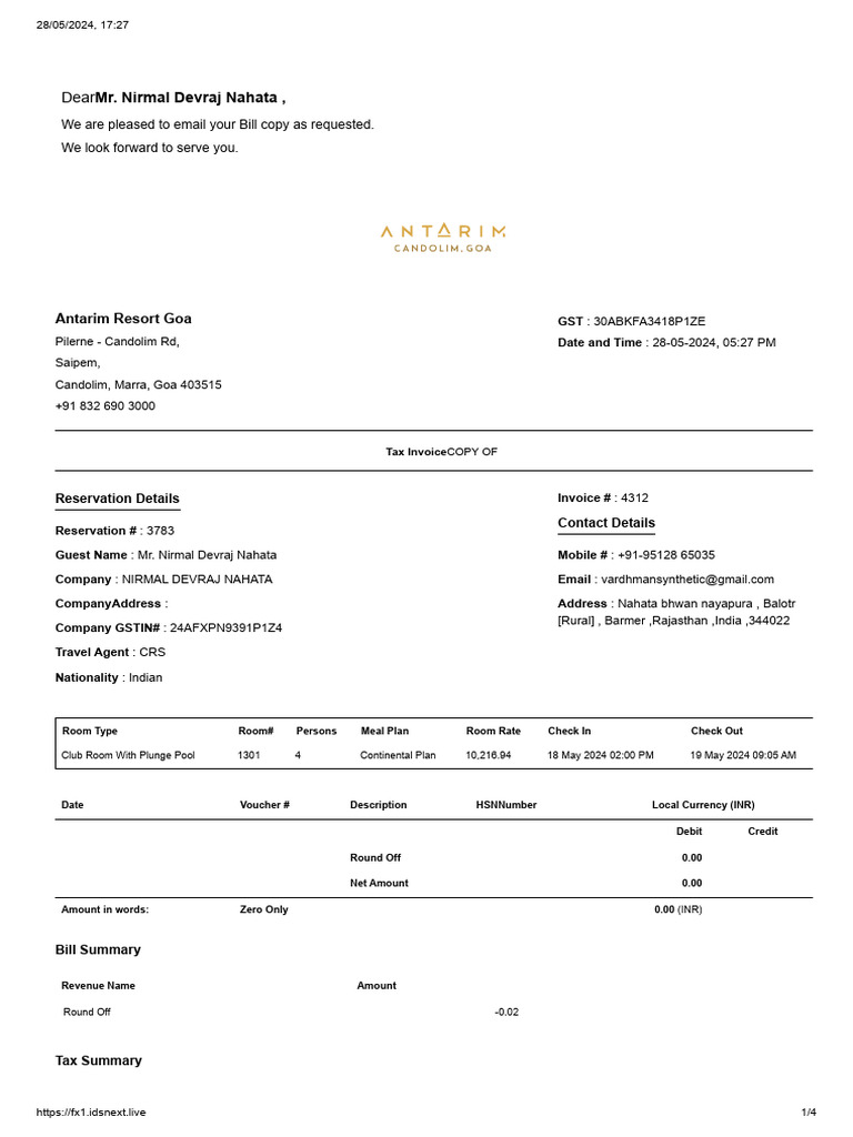 Nahata Nirmal Devraj Invoice | PDF | Payments | Taxes