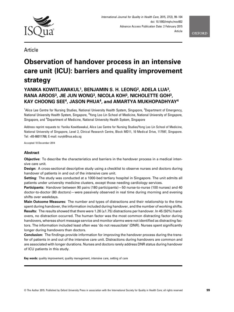 Handover Barriers 2 | Download Free PDF | Intensive Care Unit | Patient ...