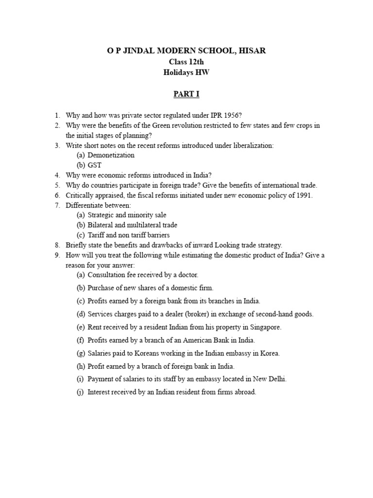 Class 12th Holidays HW | PDF | Taxes | Employment