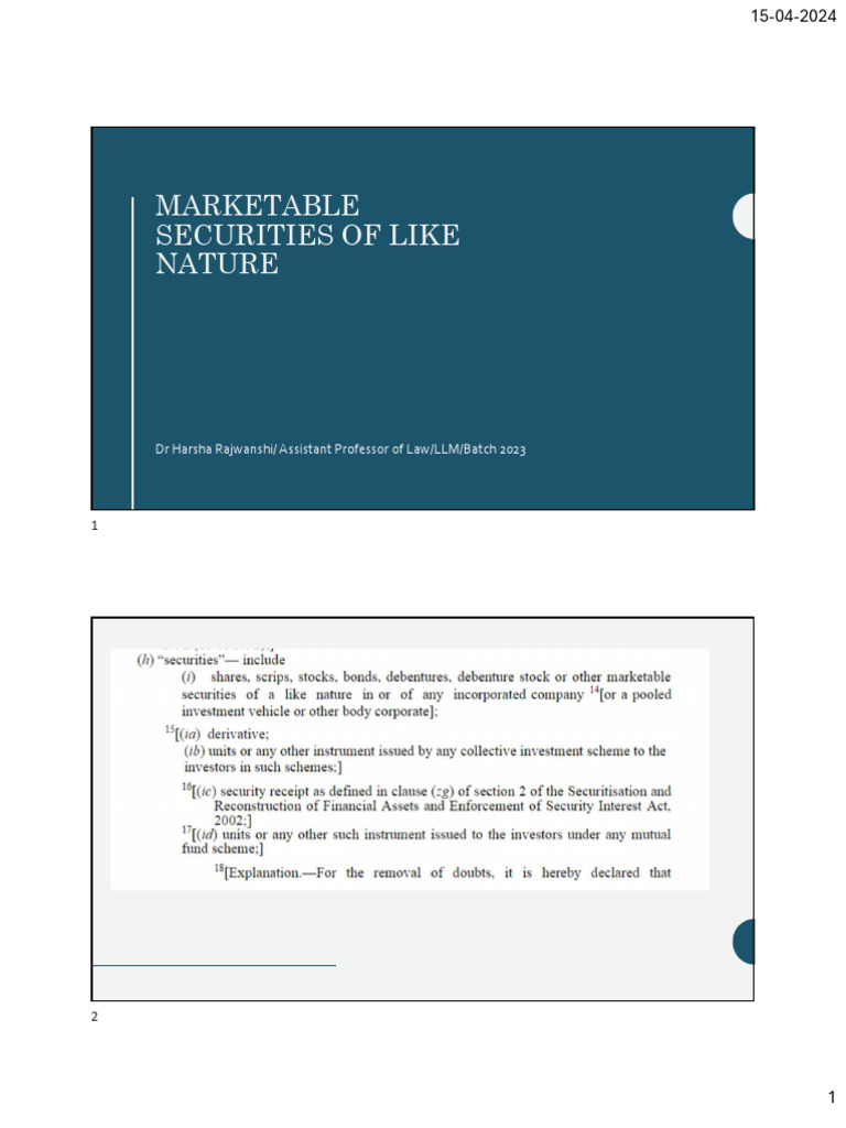 Securities Law LLM Class Presentation | PDF | Securities (Finance) | Stocks