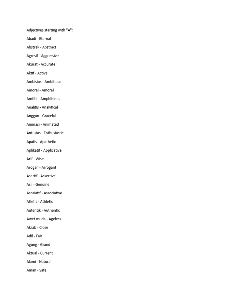 Adjectives Starting With | PDF