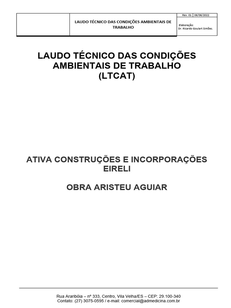 Laudo Técnico LTCAT - Ativa Construções | PDF | Avaliação de risco ...
