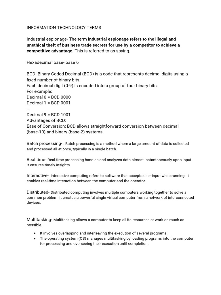 Information Technology Terms | PDF | Databases | Binary Coded Decimal