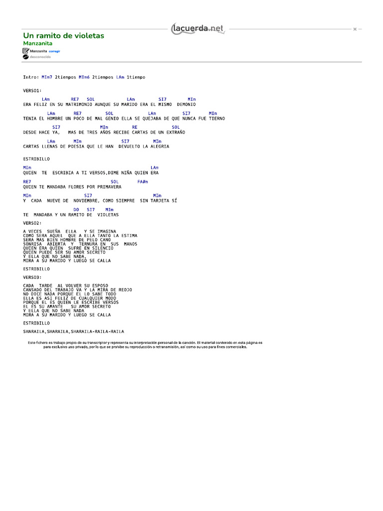 UN RAMITO DE VIOLETAS, Manzanita - Acordes | PDF | Technology & Engineering