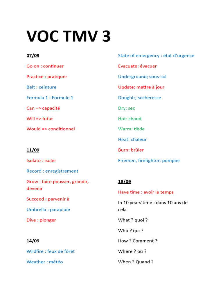 Vocabulaire thématique et définitions | PDF