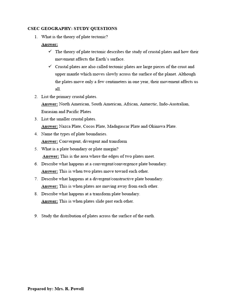 PLATE BOUNDARIES-Geography Study Questions | PDF | Plate Tectonics ...