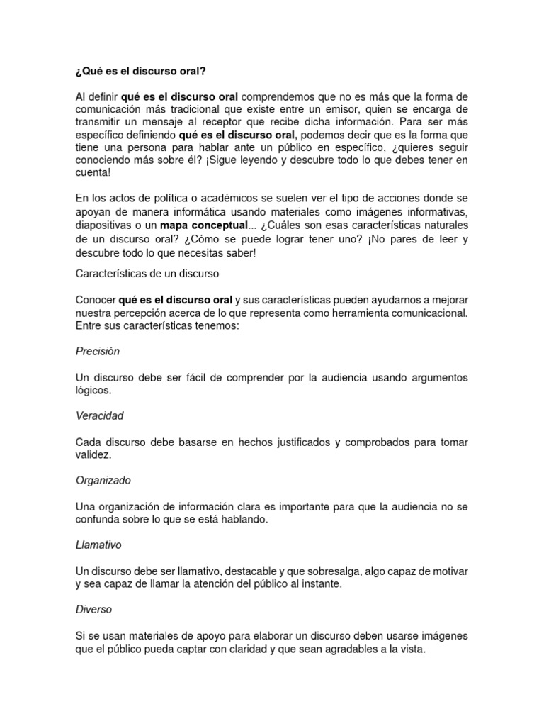 Qué Es El Discurso Oral | PDF | Hablar en público | Comunicación humana