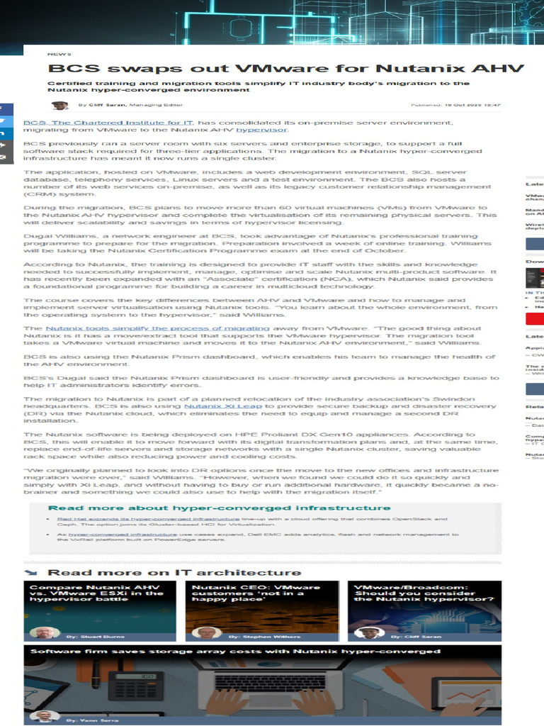 BCS Swaps Out VMware For Nutanix AHV - Computer Weekly | PDF