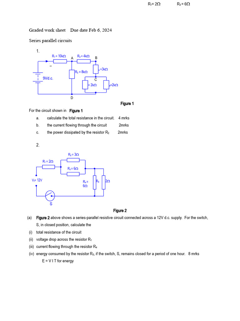 Series Parallel Worksheet | PDF | Resistor | Electrical Resistance And Conductance