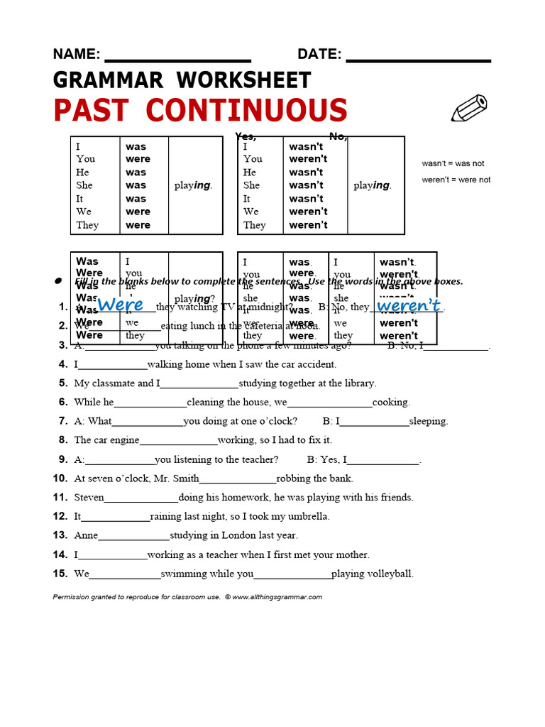 HOMEWORK Past Continuous | PDF