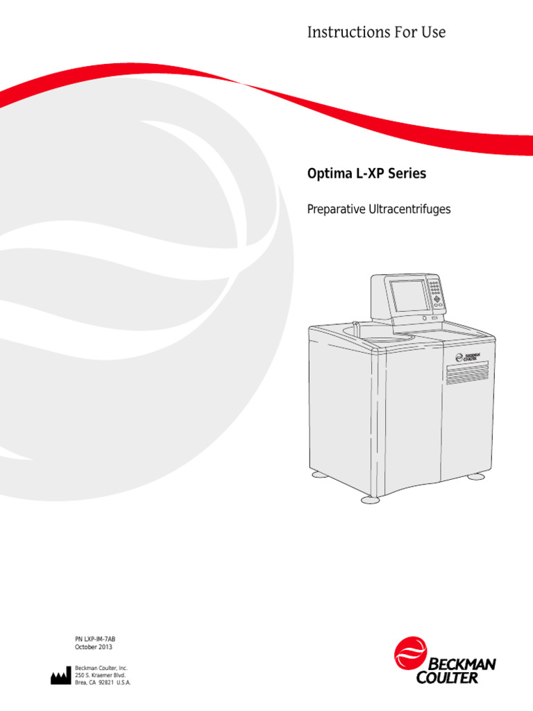 Centrifuge Beckman Coulter Optima L-100XP | PDF | Windows Xp | Microsoft Windows