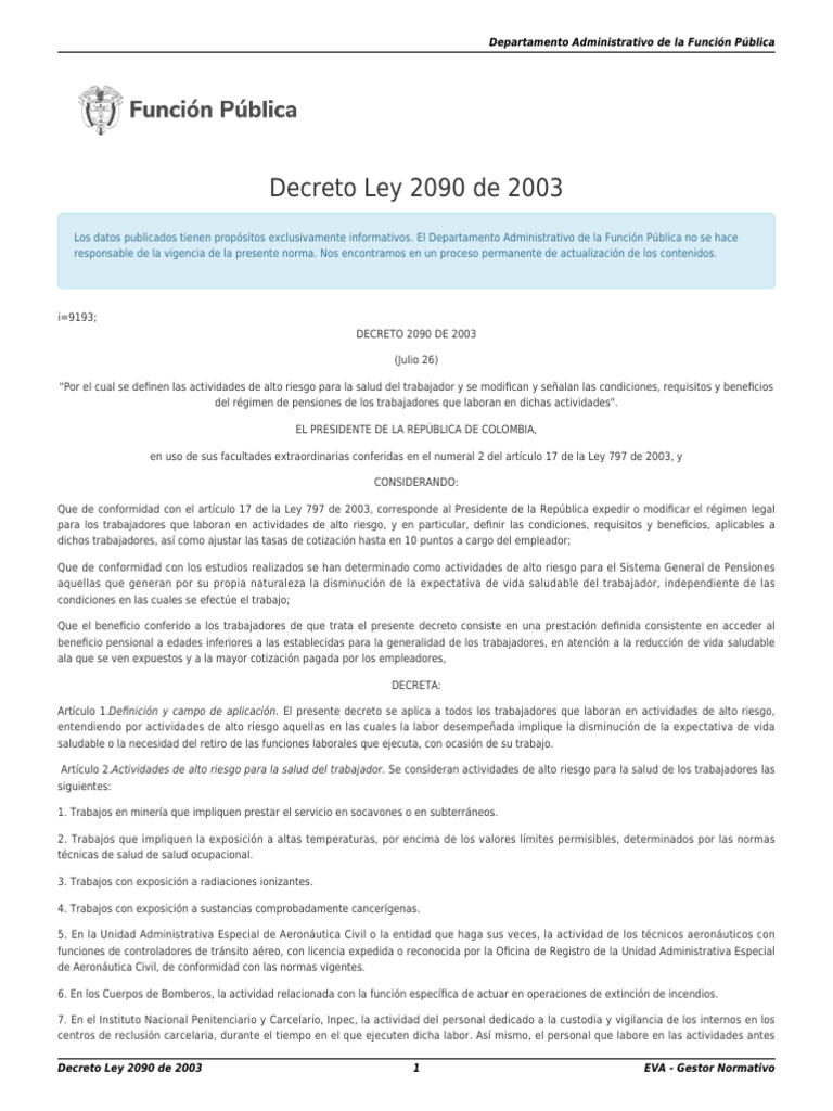 Dec 2090 Tareas de Alto Riesgo | PDF | Pensión