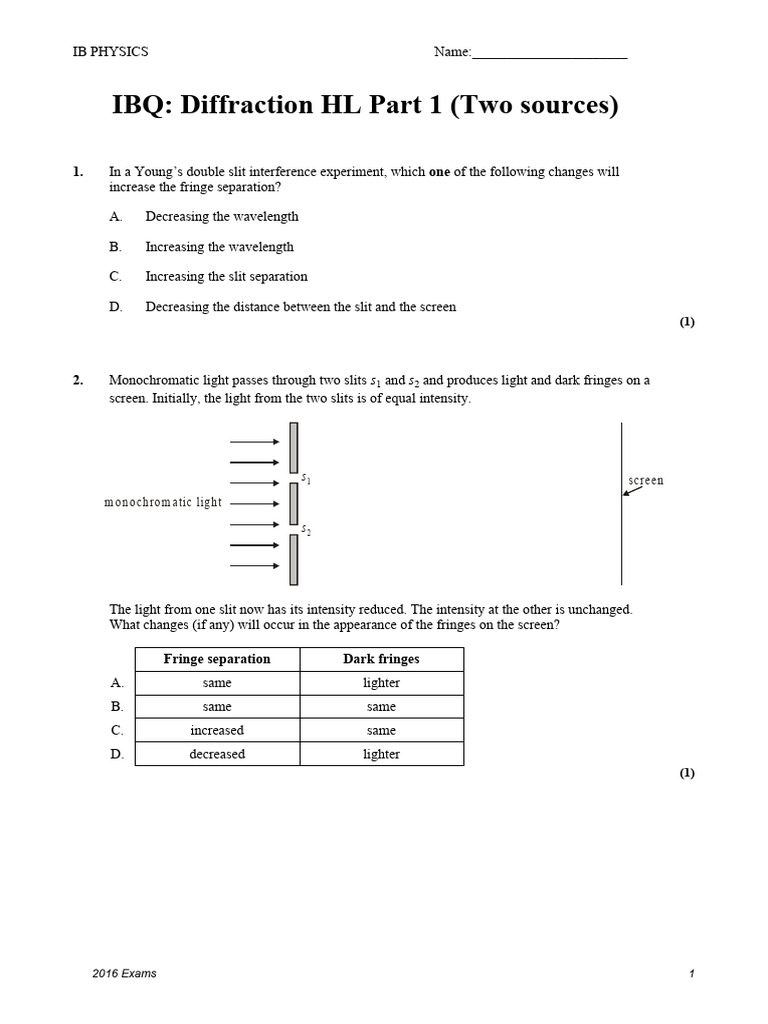 IBQ - Diffraction HL pt1 - Two Sources | PDF | Waves | Wavelength