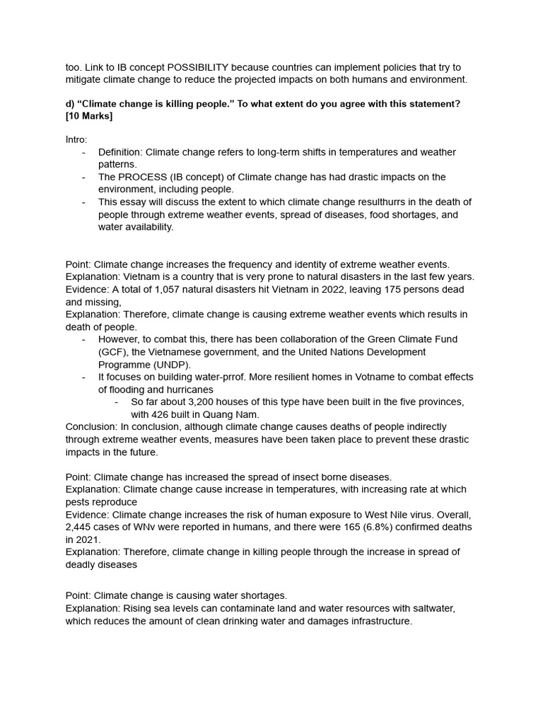 Climate Change Essays Geography SL Unit 2 | PDF | Climate Change | Water