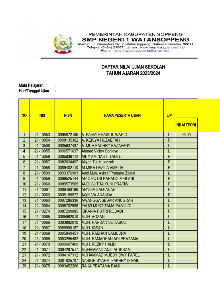 Format Nilai Us Tahun 2024 | PDF