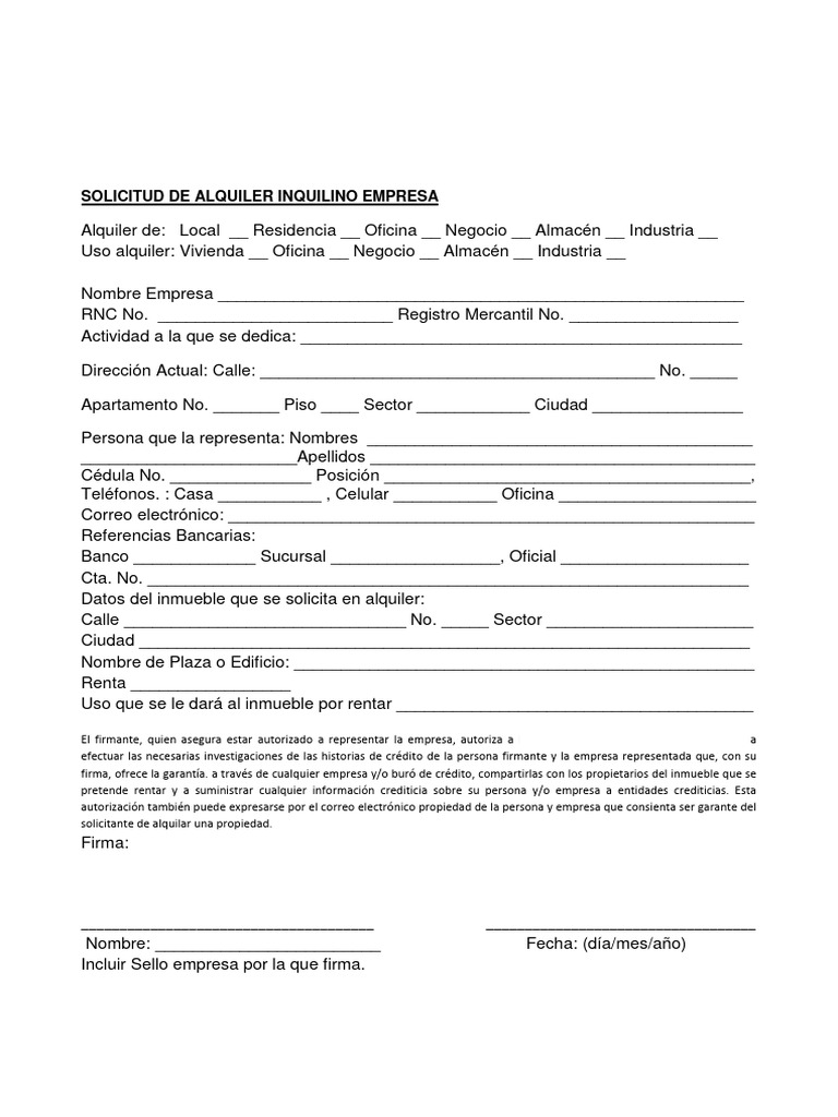 Solicitud de Alquiler para Empresas | PDF | Bancos | Economias