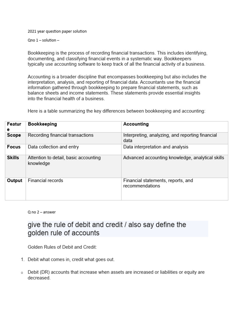 2021 Year Question Paper Solution Accounts | PDF | Debits And Credits ...