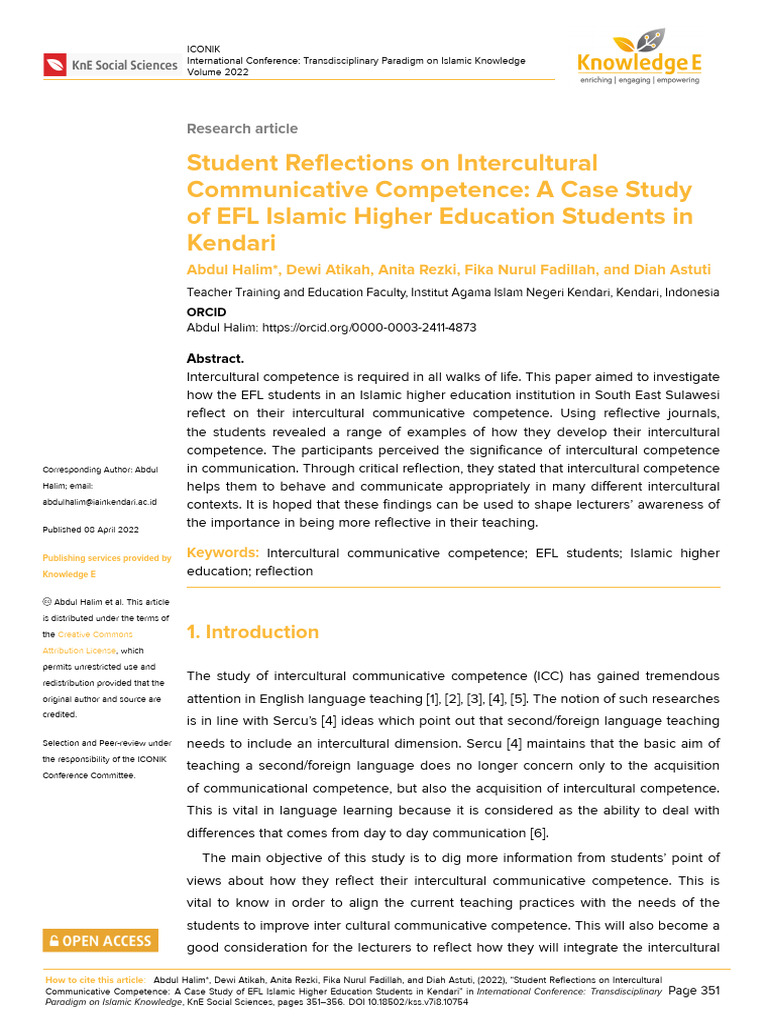 Student Reflections On Intercultural Communicative Competence - A Case ...