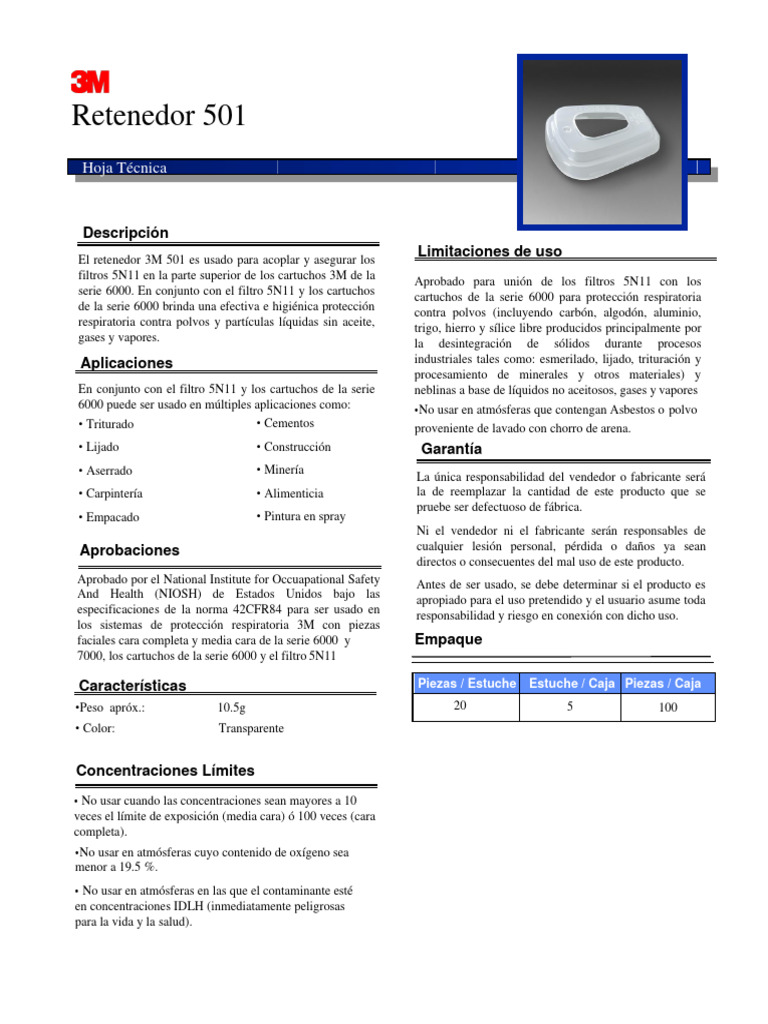 Ficha tecnica Retenedor-501 | Descargar gratis PDF | Materiales