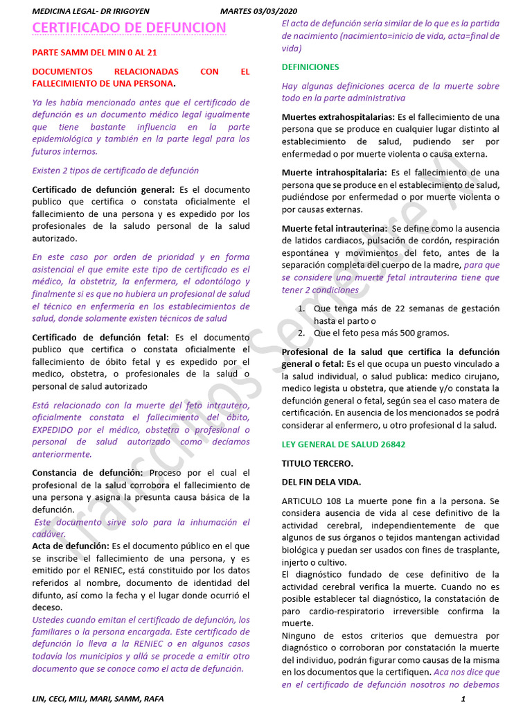 Certificado de Defuncion y Responsabilidad Medica | Descargar gratis ...
