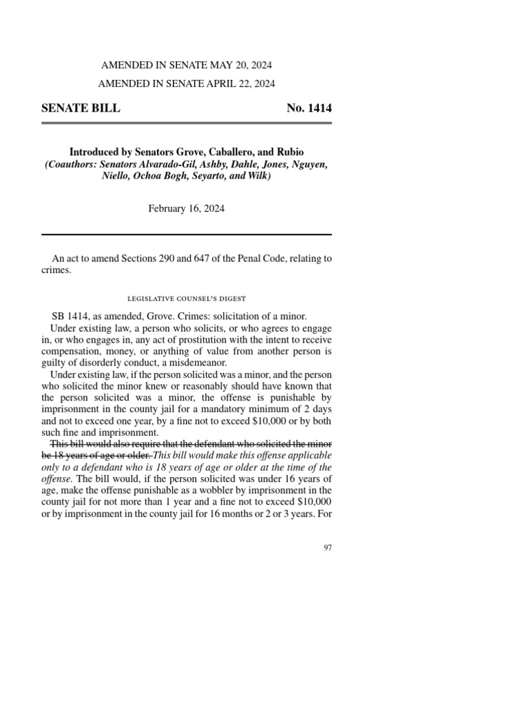 California SB 1414: Minor Solicitation Penalties | PDF | Felony | Crimes