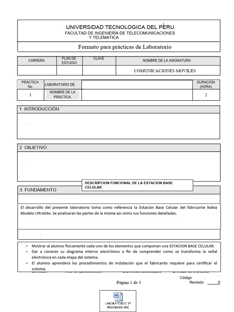 FORMATO GUIA LAB - Descripcion BTS | Descargar gratis PDF | Teléfonos móviles | Laboratorios