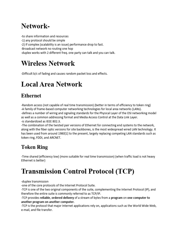 Ecen 621 Final Study Sheet | PDF | Transmission Control Protocol | Computer Network
