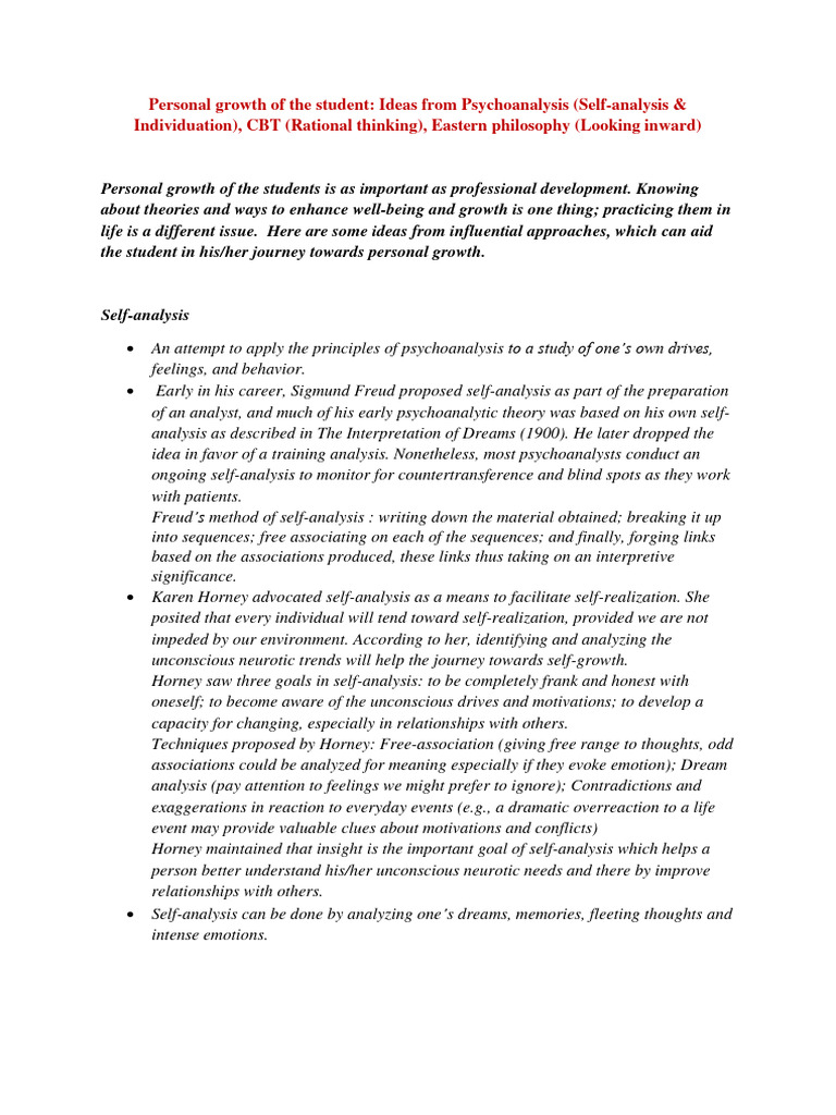 Personal Growth of The Student | PDF | Thought | Psychoanalysis