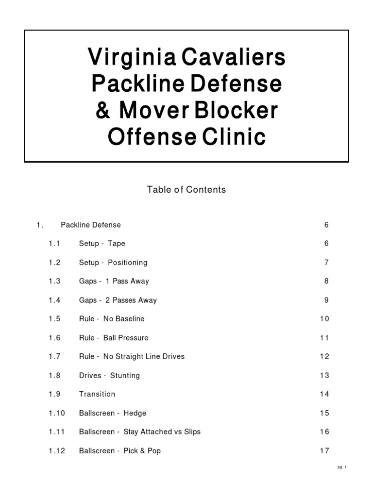 Virginia Cavaliers Packline Defense Mover Blocker Offense Clinic | PDF ...
